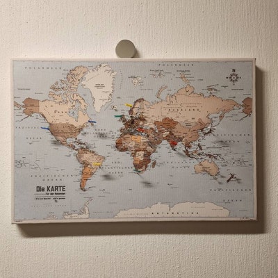 Personalized World Map Push Pin Map Pinboard Cork Canvas - Etsy