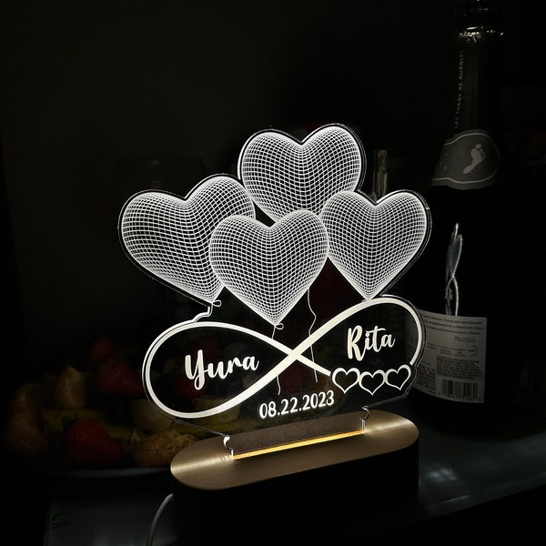 Personalized 3D Illusion LED Lamp | Infinity Heart Valentines Gift ...