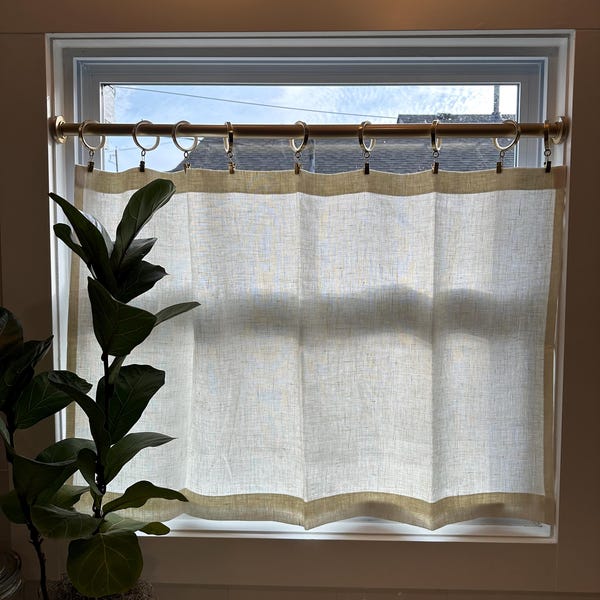 White Linen Curtains Linen Cafe Curtains Kitchen Curtains With Top and ...