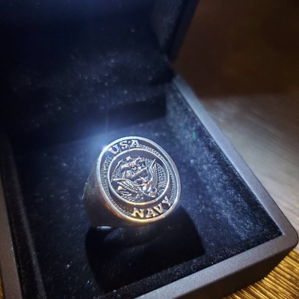 US Navy Eagle Embossed Ring, USA Eagle Ring, Silver Military Ring ...