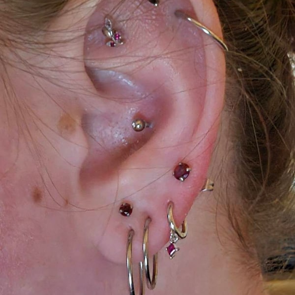 Tiny Ruby Dangle Rook Hoop Earring • Gemstone Helix Hoop • Rook Earring ...