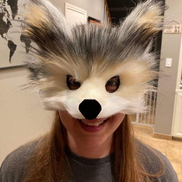 Grey Wolf Faux Fur Mask, Handmade - Etsy