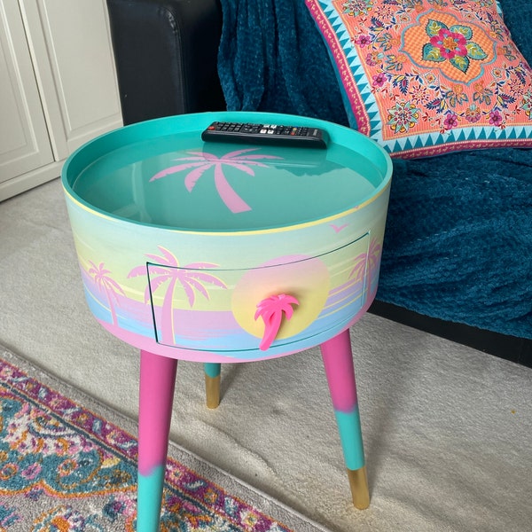 Pink Malibu Side Table, Mint and Pink Ombre, Sunset, Flamingo, Palm ...