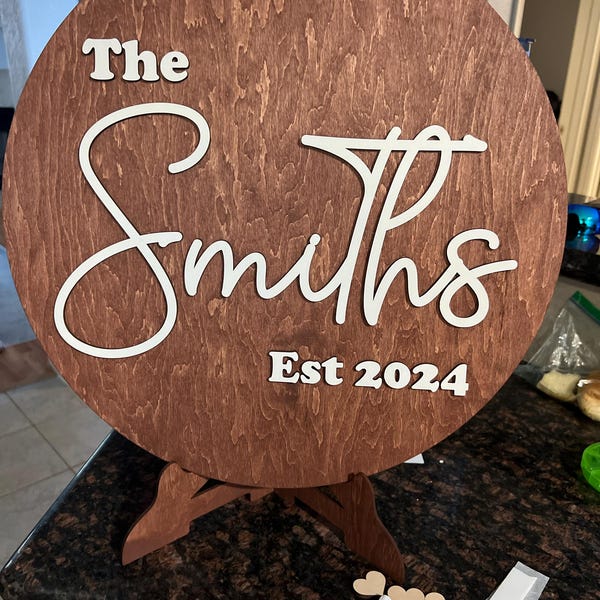 Personalized Wooden Round Last Name Sign, Wedding Guest Book, Name ...