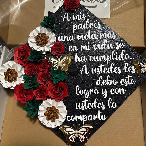 Baby Blue Flower Graduation Topper, Baby Blue Grad Cap, Gold Grad Cap ...