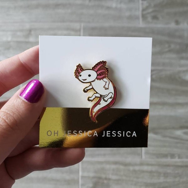 The Original Axolotl Hard Enamel Pin - White, Gold, and Pink - Lapel ...