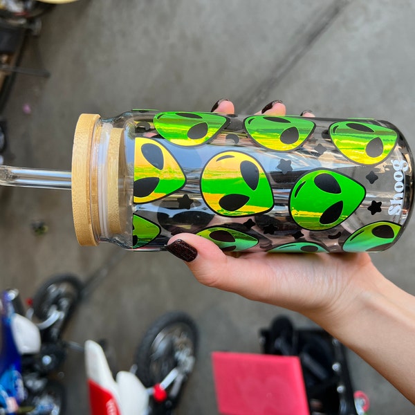 Alien Glass Cup / Holographic Alien Glass Tumbler / Libbey Glass / Iced ...