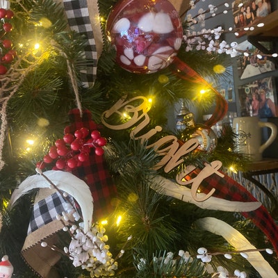 Wooden Word Ornaments for Christmas Tree, Word Cutouts Rustic Christmas ...