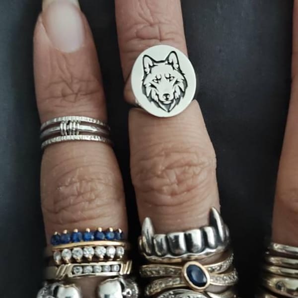 Wolf Ring, Gold Wolf Ring, Wolf Signet Ring, 14k Gold Wolf Ring, Wolf Head Ring, Wolf Head Gold ...