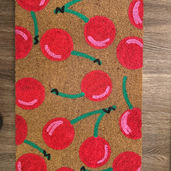 Cherry Coir Doormat, Colorful Fruit Welcome Mat for Spring and Summer ...