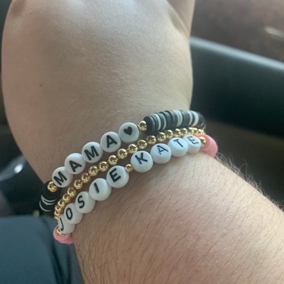 Personalized Name Bracelets Custom Word Bracelet Heishi Bead Name Bracelet Stack Women's Beaded ...