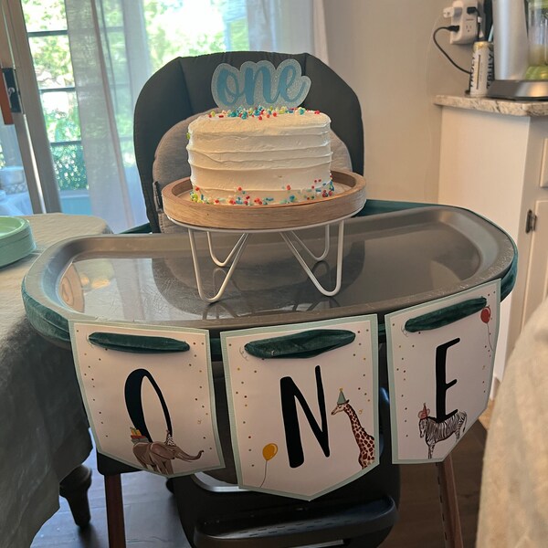 High Chair ONE Birthday Banner Party Animals Safari Animals Wild One ...