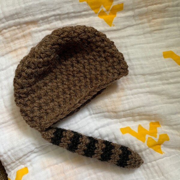 Crocheted 'coon Skin Cap Raccoon Hat - Etsy