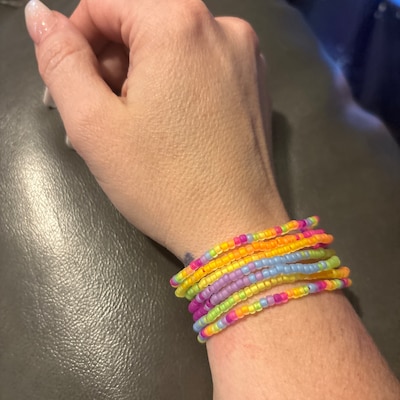 Tiny Matte Neon Beaded Stretch Bracelets, Seed Bead, Stacking Jewelry ...