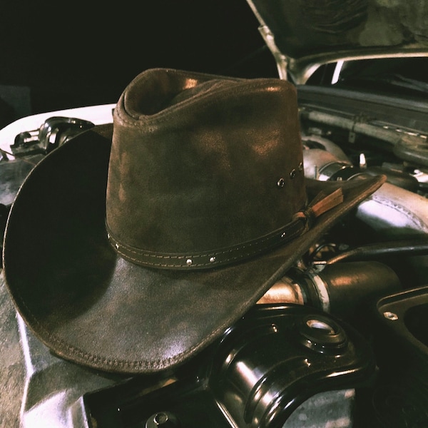 BUCKAROO Genuine Leather Western Cowboy Hat Outback Rodeo Old West ...