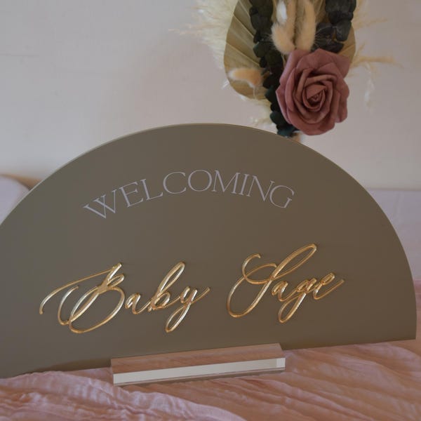 3D Mirrored Acrylic Arch Baby Shower Welcoming Baby Sign, Laser Cut ...