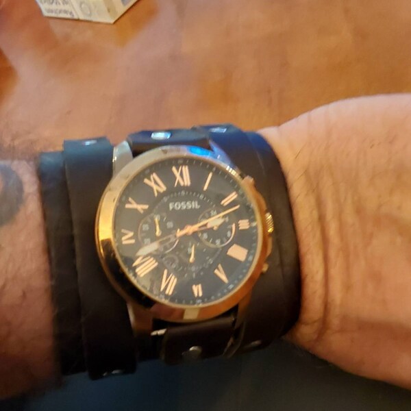 Wide Leather Stitched Cuff Band Compatible With Samsung and Other Smart ...