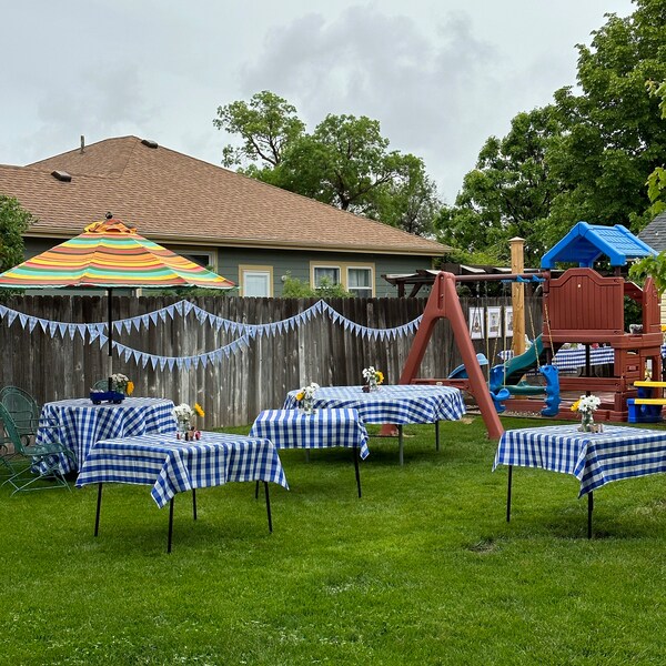 Blue Gingham Party Banner, Bunting, Pennant Flags, Vintage Style ...