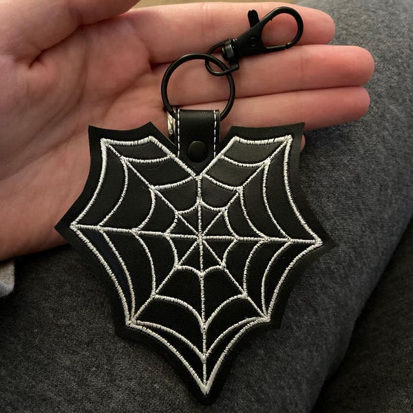 Spider Web Heart Embroidered Faux Leather Keychain - Etsy