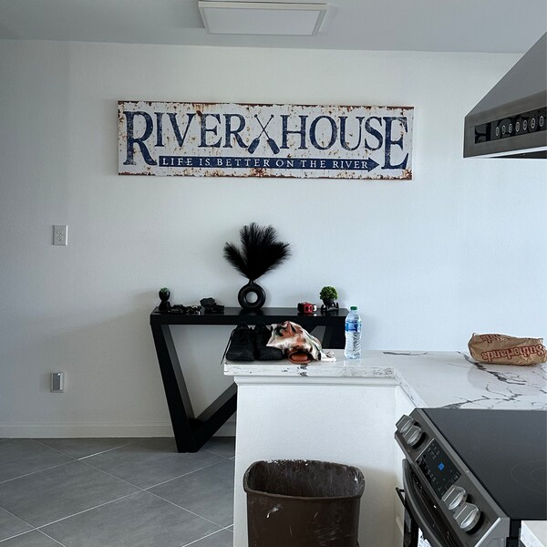 River House Sign Modern Farmhouse Wall Decor Large Rustic Wall Art Life ...