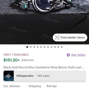 Black Gold Starry Sky Blue Sandstone Ring Branch Leaf Round Blue ...