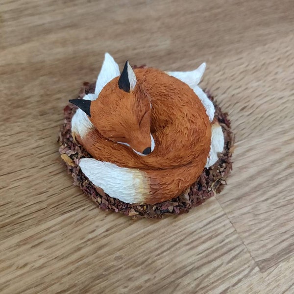 Miniature Red Nine Tailed Fox Figurine Sleep in Woods. Handmade Resin ...