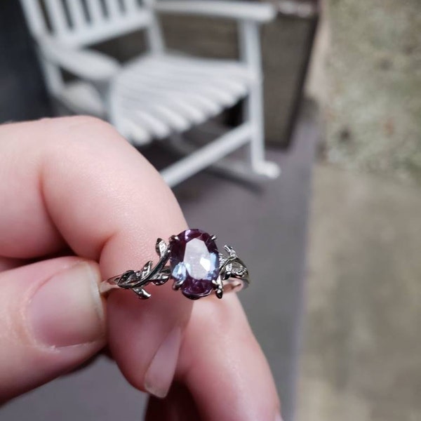 Vintage Alexandrite Engagement Ring Leaf Flower 14k Rose Gold Ring Oval ...