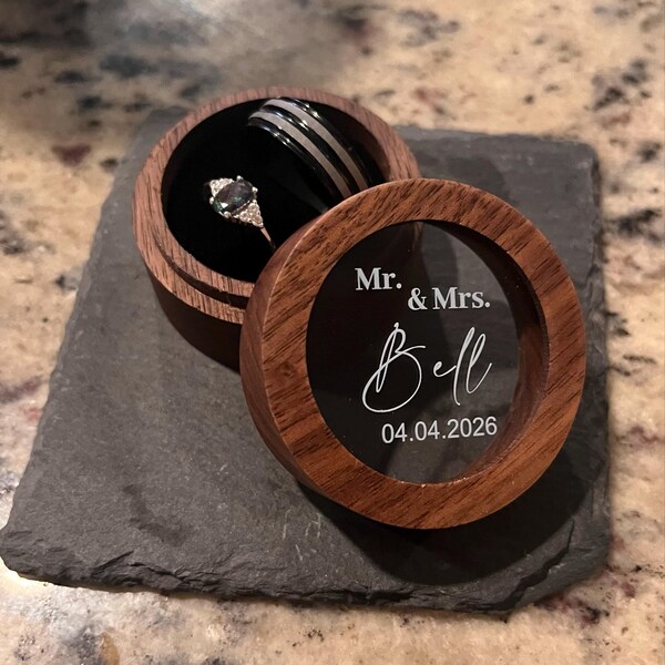 Custom Wooden Wedding Ceremony Round Ring Box, Clear Acrylic Cover ...