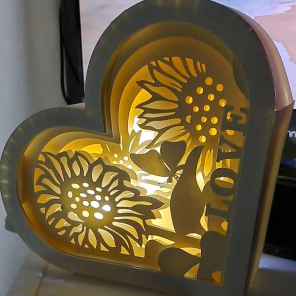 Sunflower Heart Lanterns Shadow Box SVG for Cricut Projects Diy Mothers ...