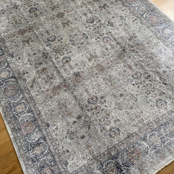 Vintage Blue Rug, Turkish Area Rug, Turkish Rug 5x7, Silk Rug 7x10, Rug ...