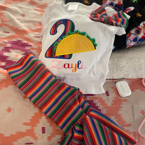 Personalized Embroidery Taco Birthday Outfit, Serape, Bummies, Belle ...