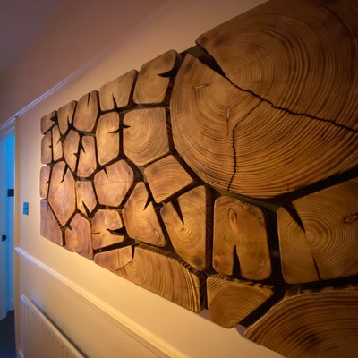 Burned Wood Wall Art Large Burnt Tree Slabs Wall Panel - Etsy