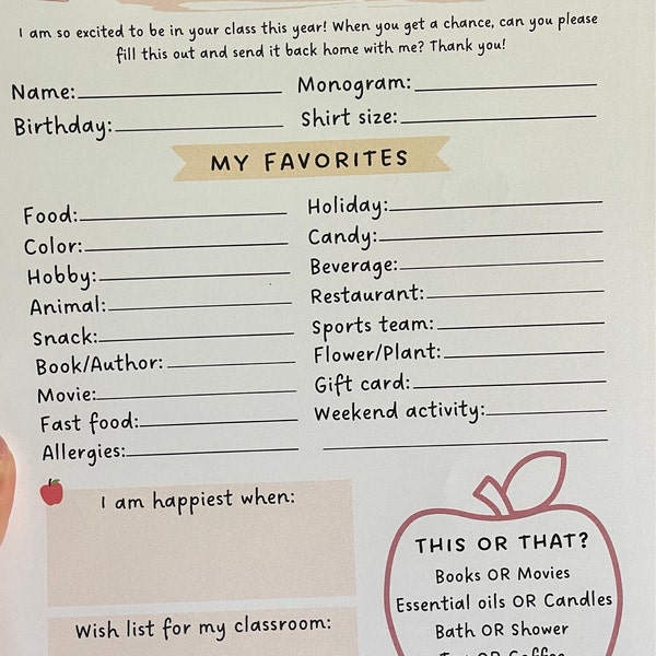 All About My Teacher Survey, Back to School Teacher Questionnaire ...
