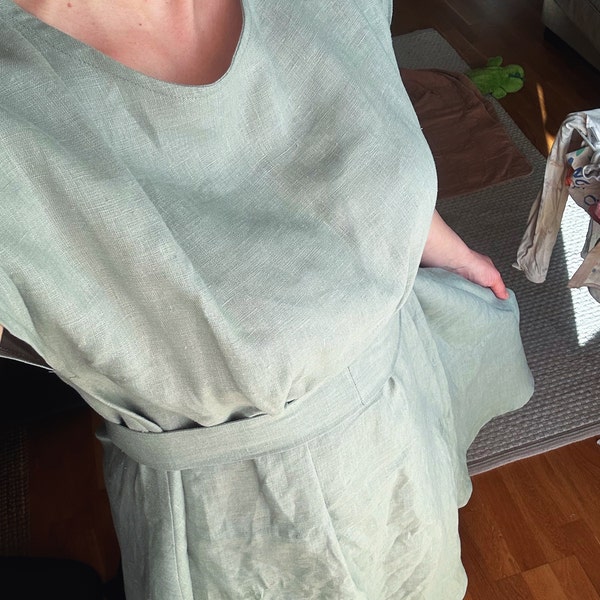 Japanese Style Linen Dress Classic Linen Dress Dress With Side Pockets ...