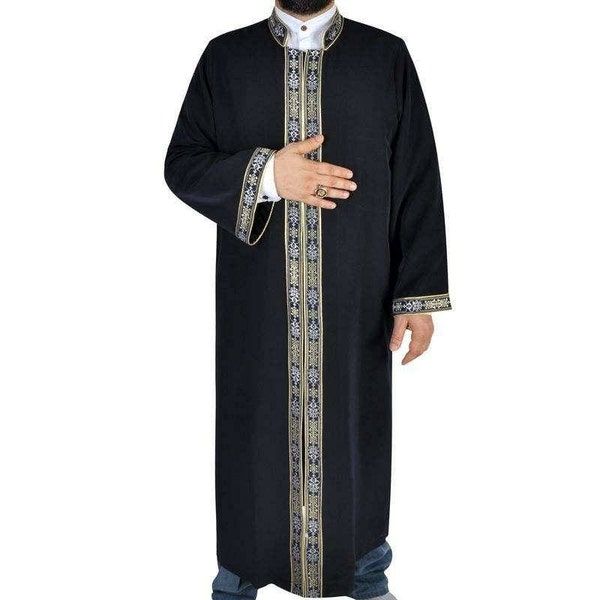 Muntanaa Mens Islamic Wear Navy Blue Thobe With Bordures | Navy Blue ...