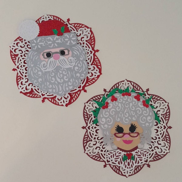 Santa and Mrs Claus 3D Papercut Template Set, SVG, PDF, Dxf, Layered ...