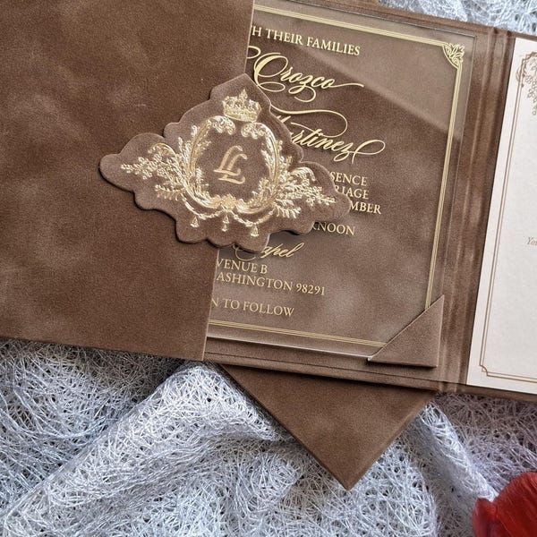 Luxury Green Velvet Wedding Invitation Box Suede | Acrylic Wedding ...
