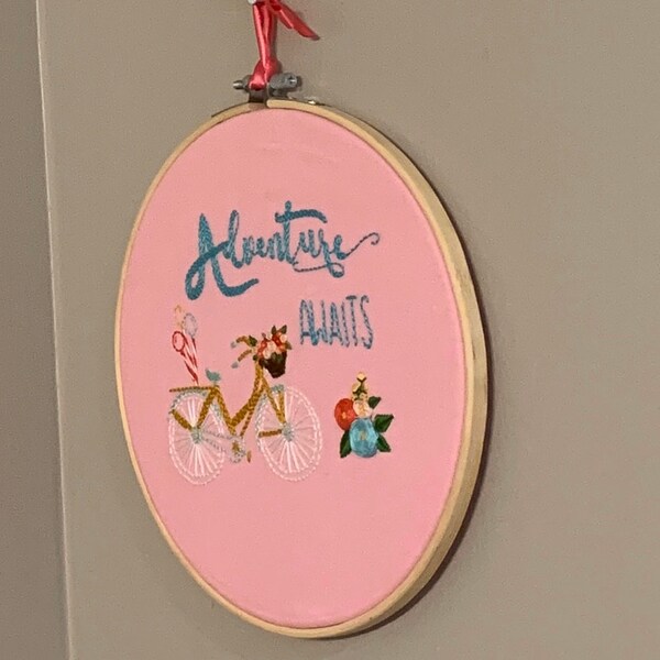 Adventure Awaits Floral Embroidery Pattern, Bike Embroidery Design,hand ...