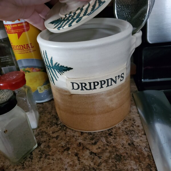 Grease Jar, DRIPPIN'S Jar, Pottery, Ceramic, Drippings Container ...