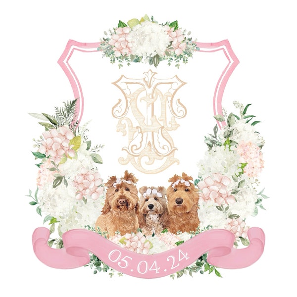 Custom Wedding Crest Logo, Wedding Watercolor Crest Monogram Logo With ...