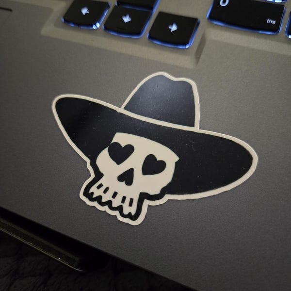 Cowboy Skeleton Sticker, Skull Sticker, Western, Gothic, Heart, Laptop ...