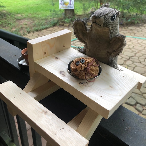 Squirrel Picnic Table, Squirrel Feeder, Picnic Table for Squirrel, Fence Picnic Table for ...