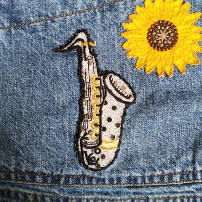ID 9163 Silver Saxophone Patch Jazz Instrument Music Embroidered Ironon ...