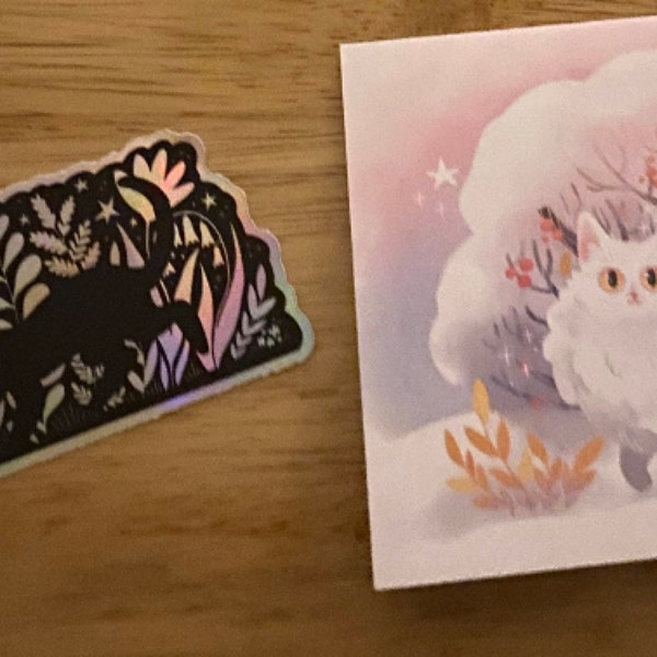 Black Cat Holographic Sticker - "midnight Stroll" - Cute Gift for Cat ...