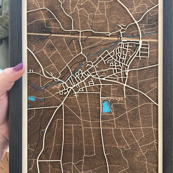 Custom Wooden Map With Laser Cut Elements, Personalized Name Location ...