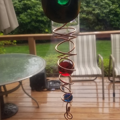 Handmade Copper Wind Spinner Dual Spiral W/ 40mm Glass Sphere DISC HOME ...