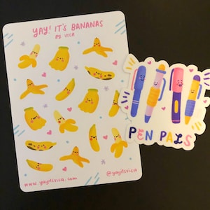 Banana Sticker Sheet Kawaii Stickers Cute Stationery Journal Stickers ...