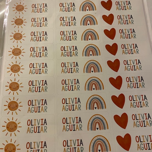 30 Personalized Watercolor Rainbow and Sun Name Labels | Waterproof ...