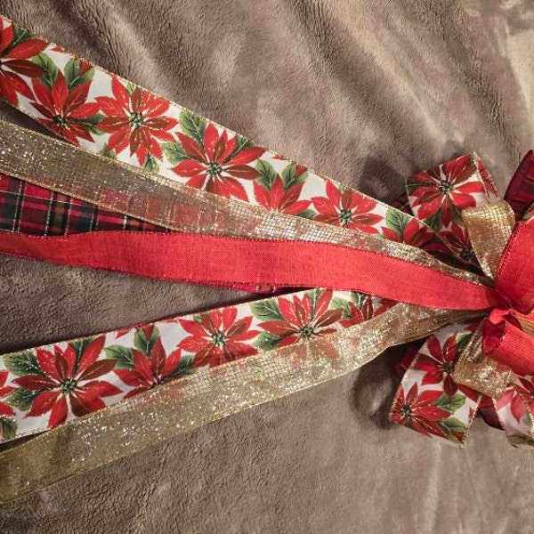 2.5 Christmas Wreath Print Wired Ribbon, Green Red and Ivory Christmas ...