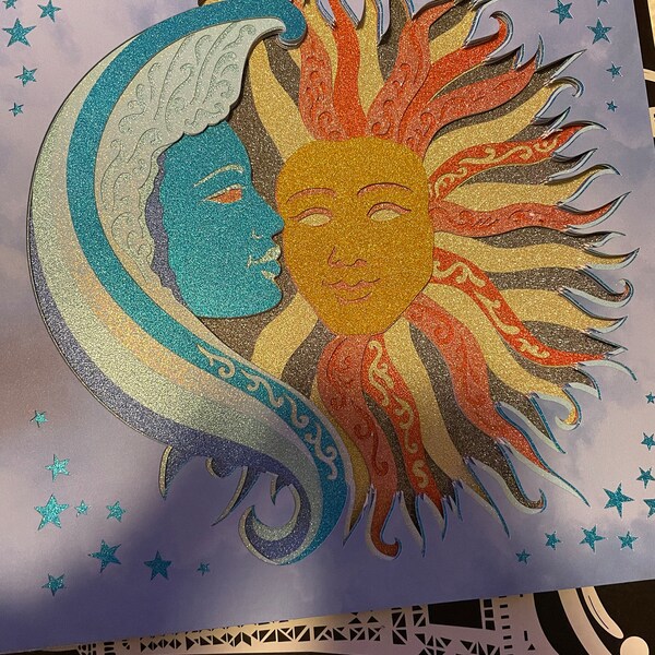 Sun and Moon SVG Shadow Box Template, Venetian Mask Celestial 3D ...